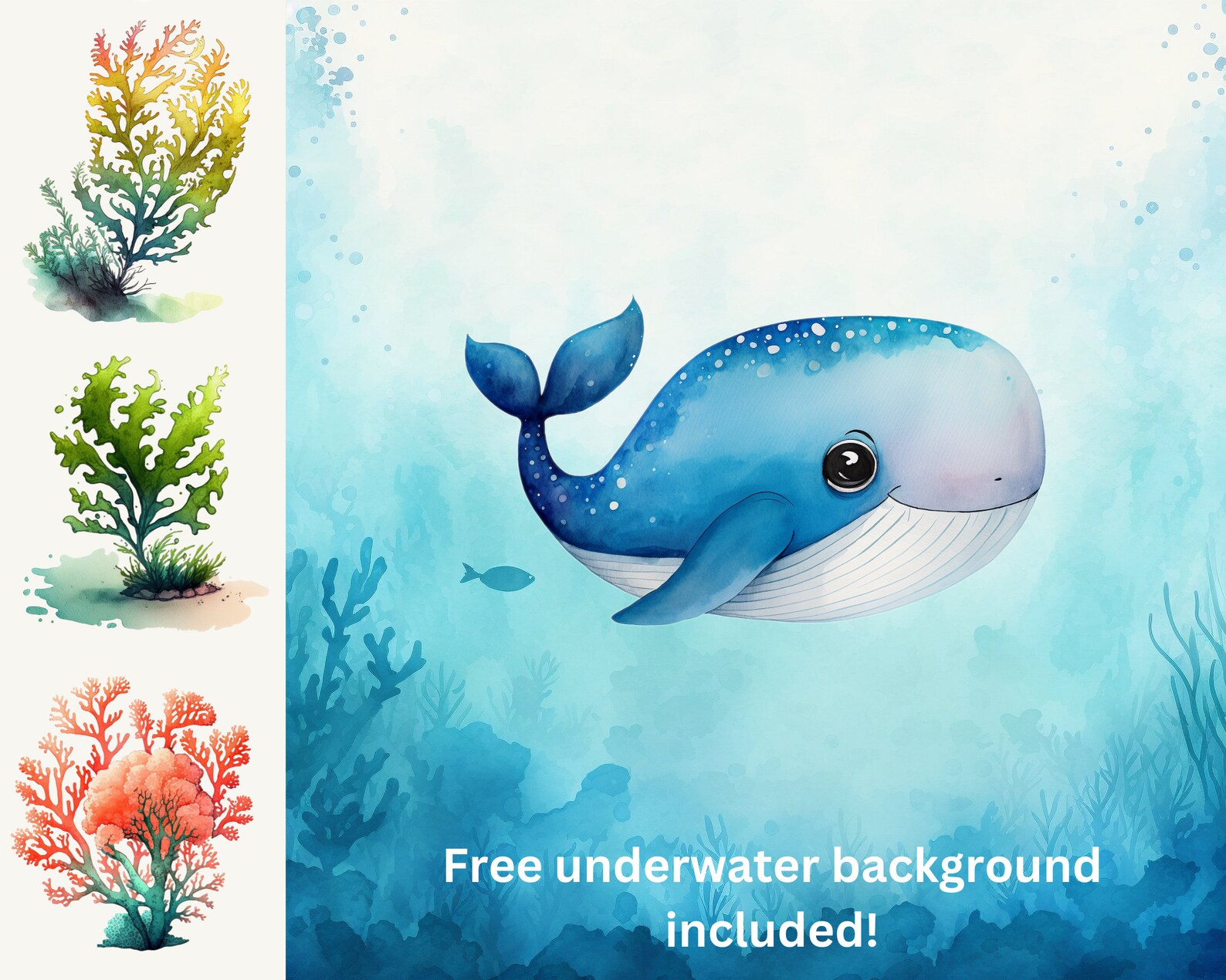 Sea Animals Watercolor Clipart Bundle, 12 Pngs, Transparent Background ...