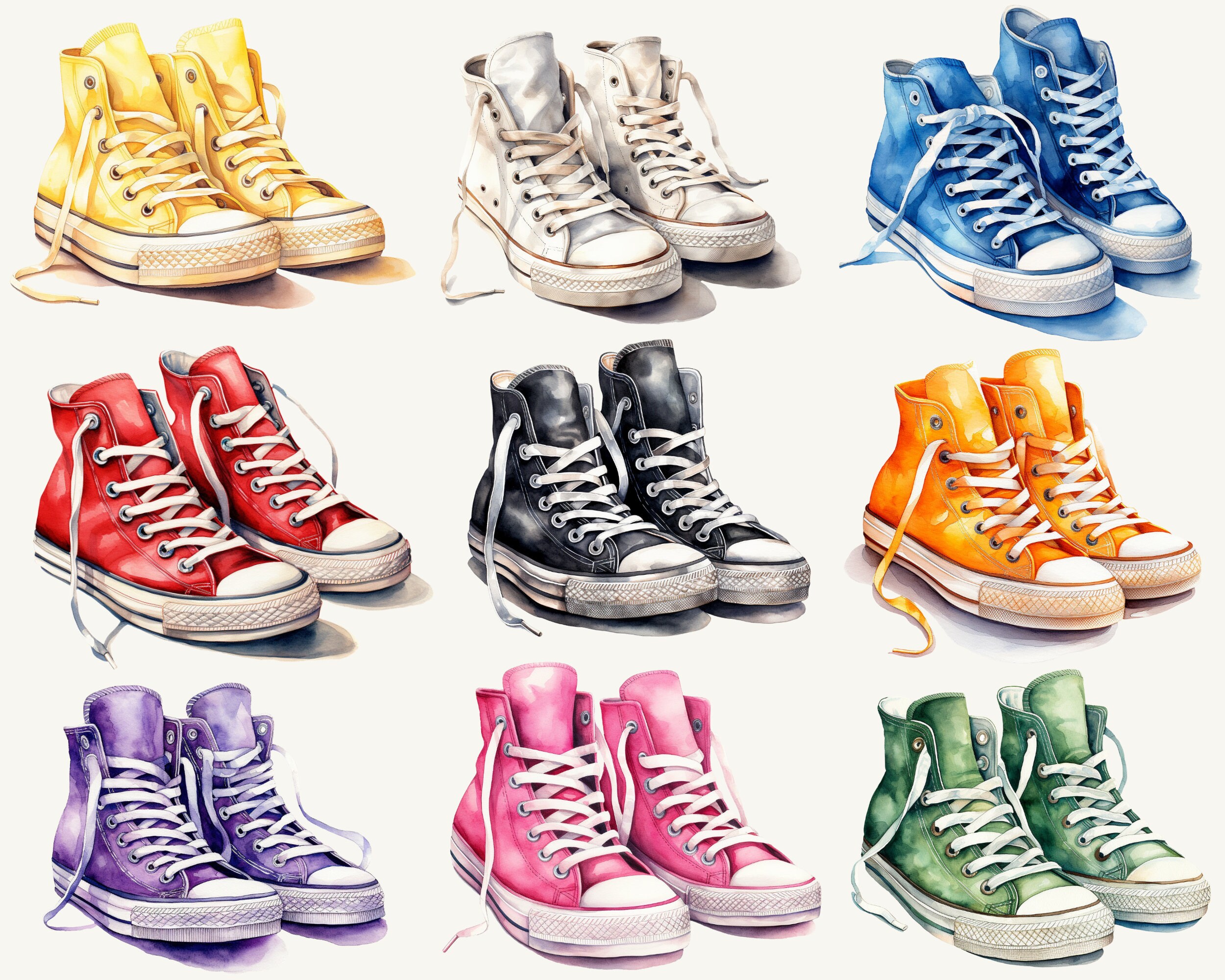 Hightop Sneakers Clipart Bundle, 15 Pngs, Transparent Background ...