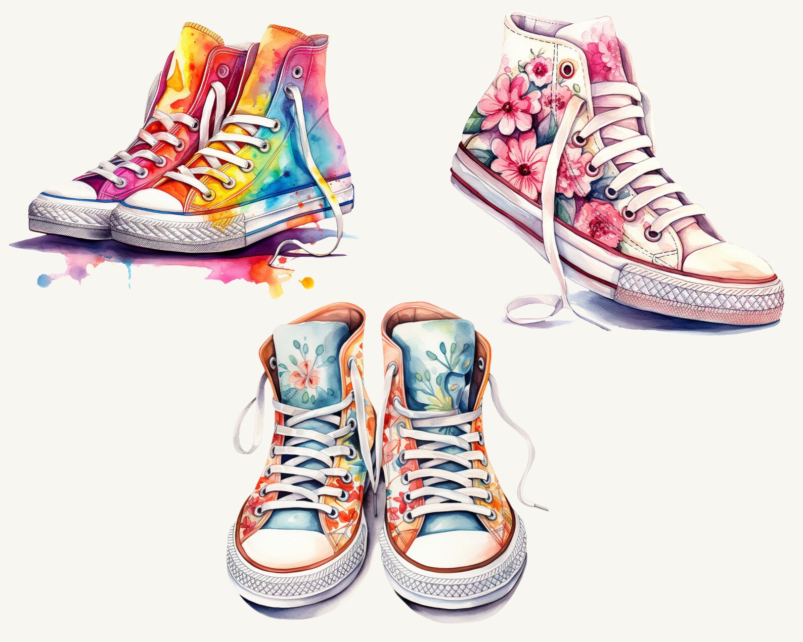 Hightop Sneakers Clipart Bundle, 15 Pngs, Transparent Background ...