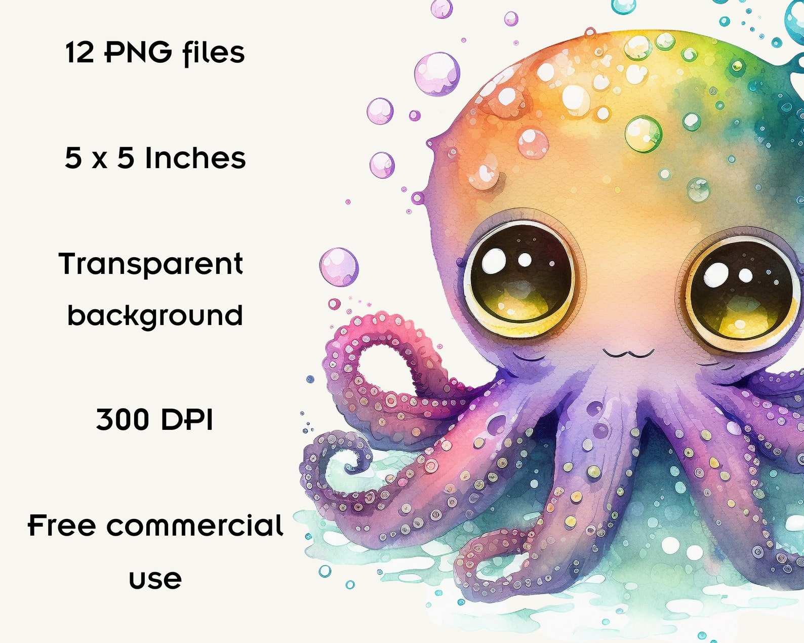 Sea Animals Watercolor Clipart Bundle, 12 Pngs, Transparent Background ...