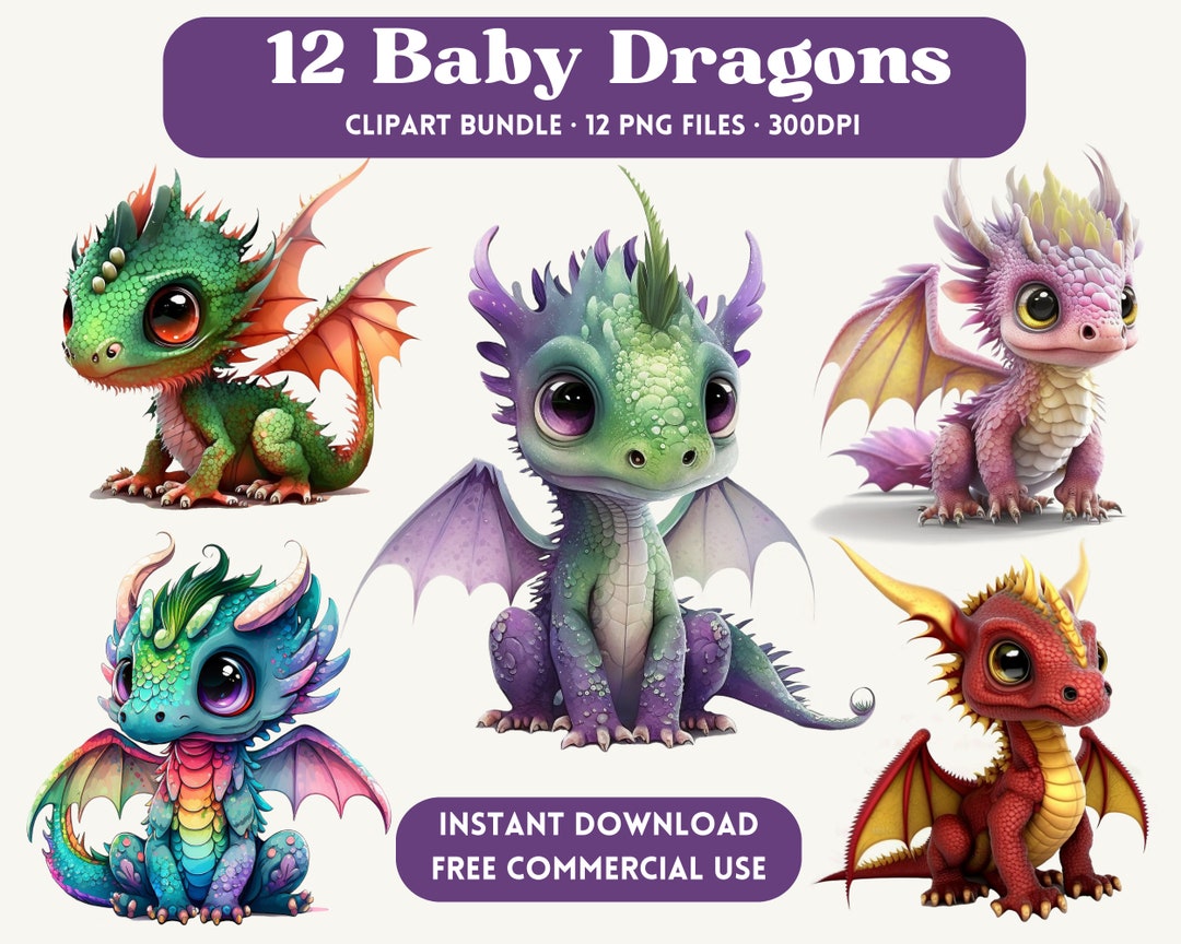 Baby Dragons Clipart Bundle, 12 Pngs, Transparent Background ...