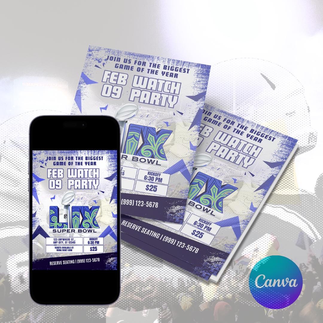 Super Bowl Watch Party Flyer 2025 Canva A4 Template for Super Bowl ...