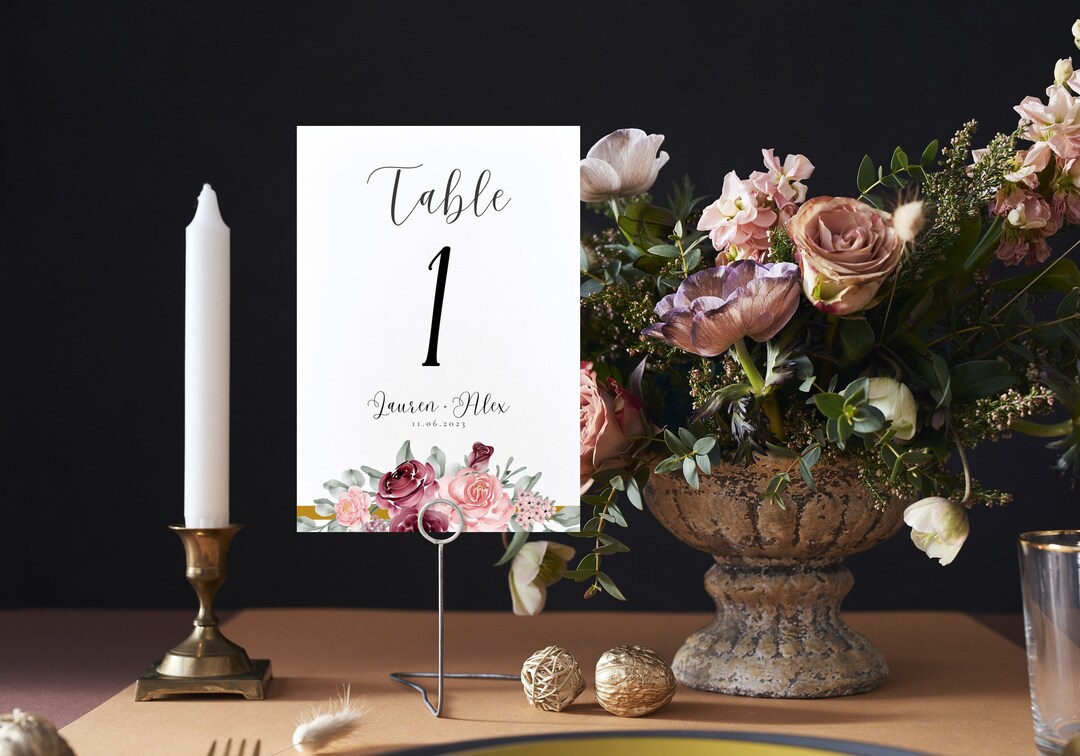 Floral Wedding Table Card Template, Customizable (digital Download) - Etsy