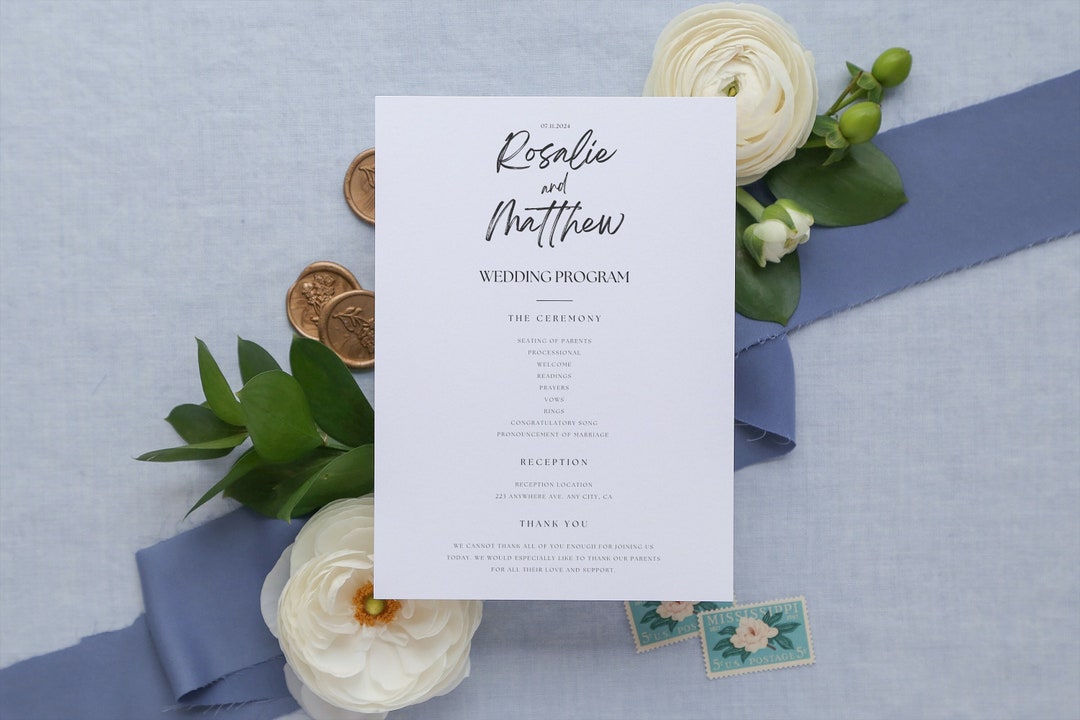 Wedding Program Template Clean Aesthetic Wedding Ceremony Program Flyer Template Simple Elegant ...
