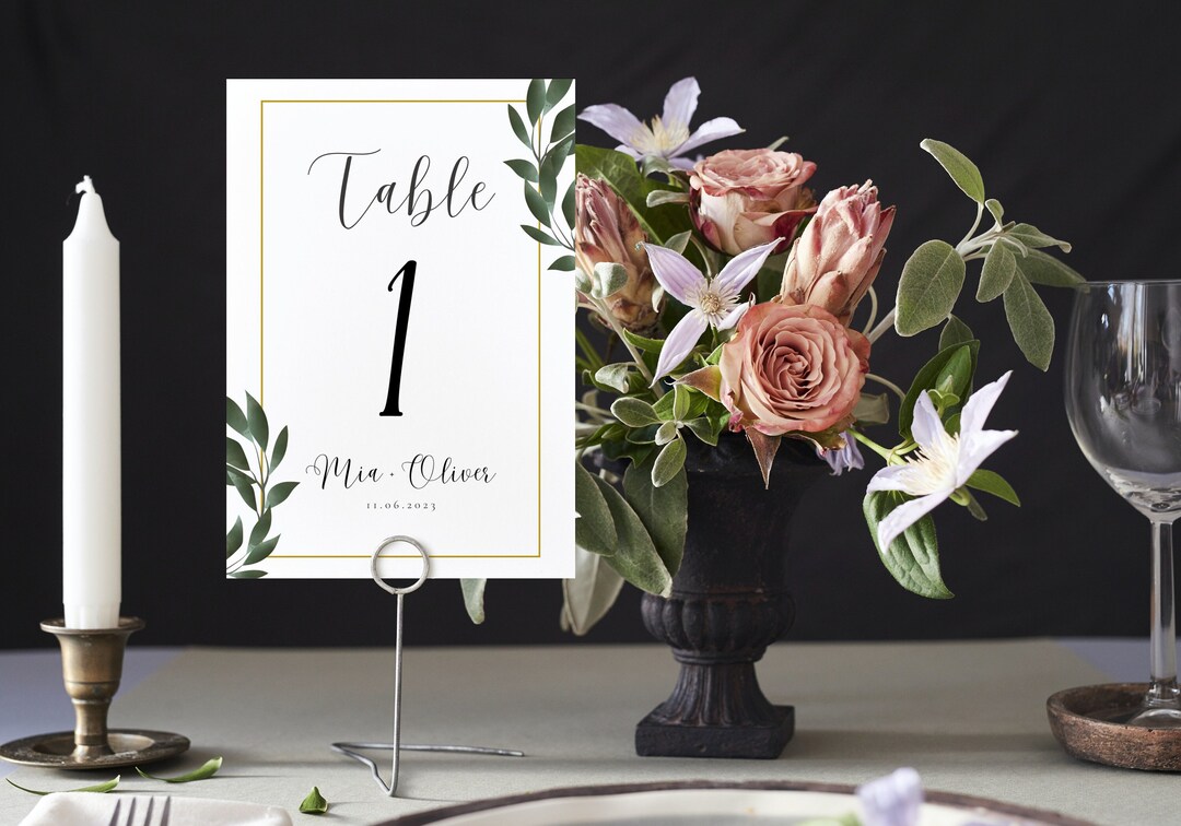 Elegant Wedding Table Card Template, Modern Greenery (digital Download ...