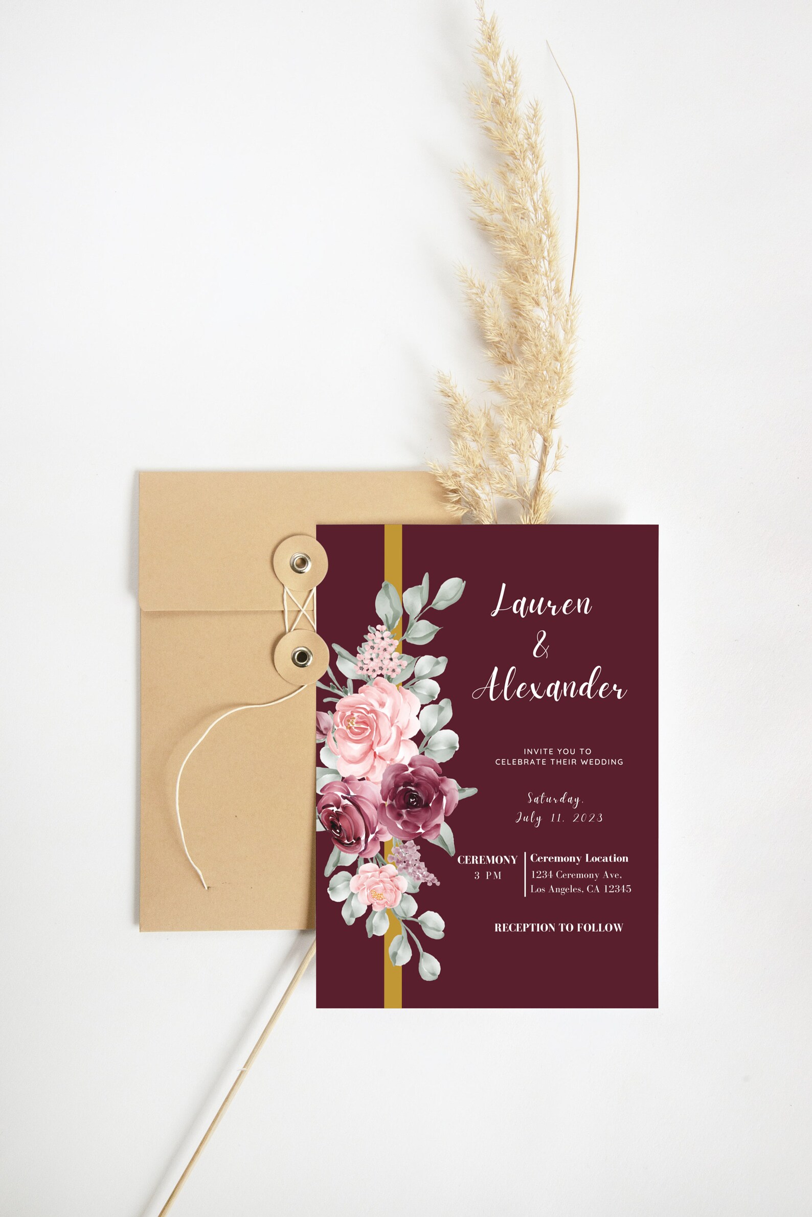 Maroon & Blush Floral Wedding Invitation Suite (digital Download) - Etsy