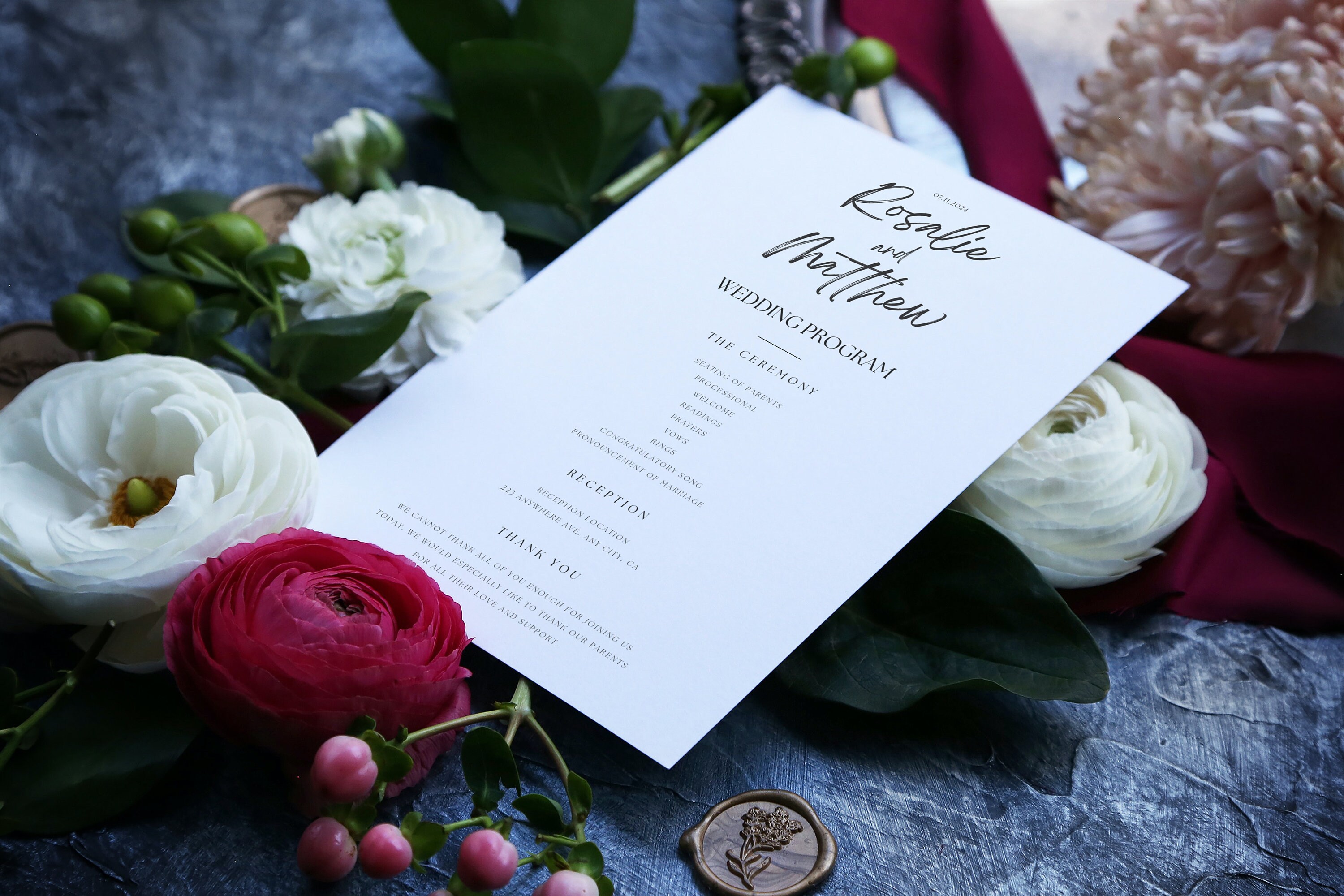 Wedding Program Template Clean Aesthetic Wedding Ceremony Program Flyer Template Simple Elegant ...