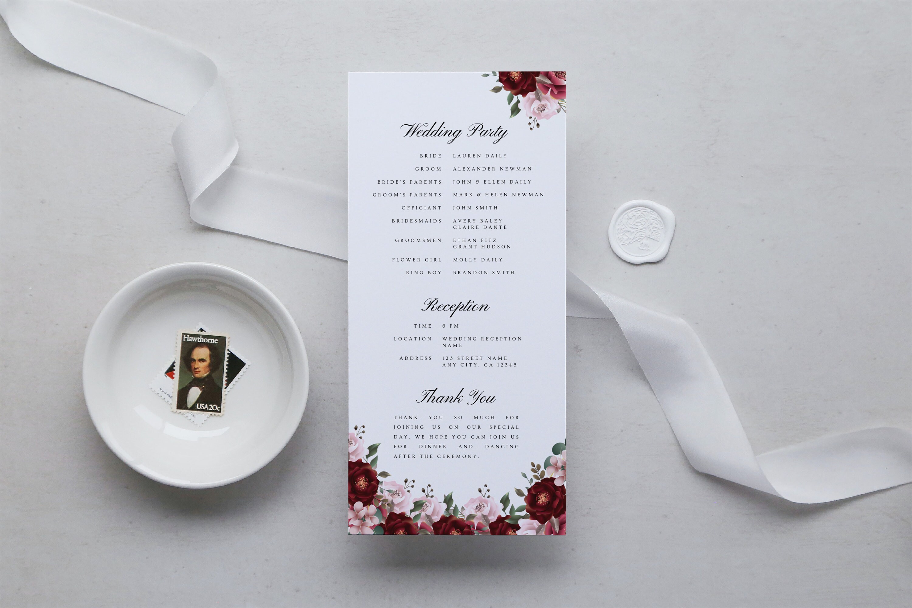 Wedding Program Template Modern Elegant Wedding Ceremony Program Floral ...