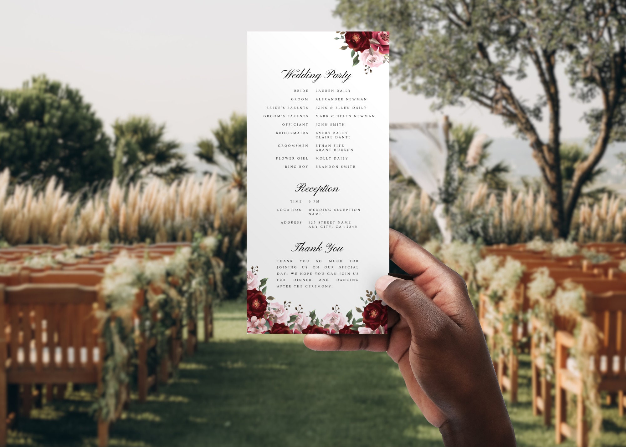Wedding Program Template Modern Elegant Wedding Ceremony Program Floral ...