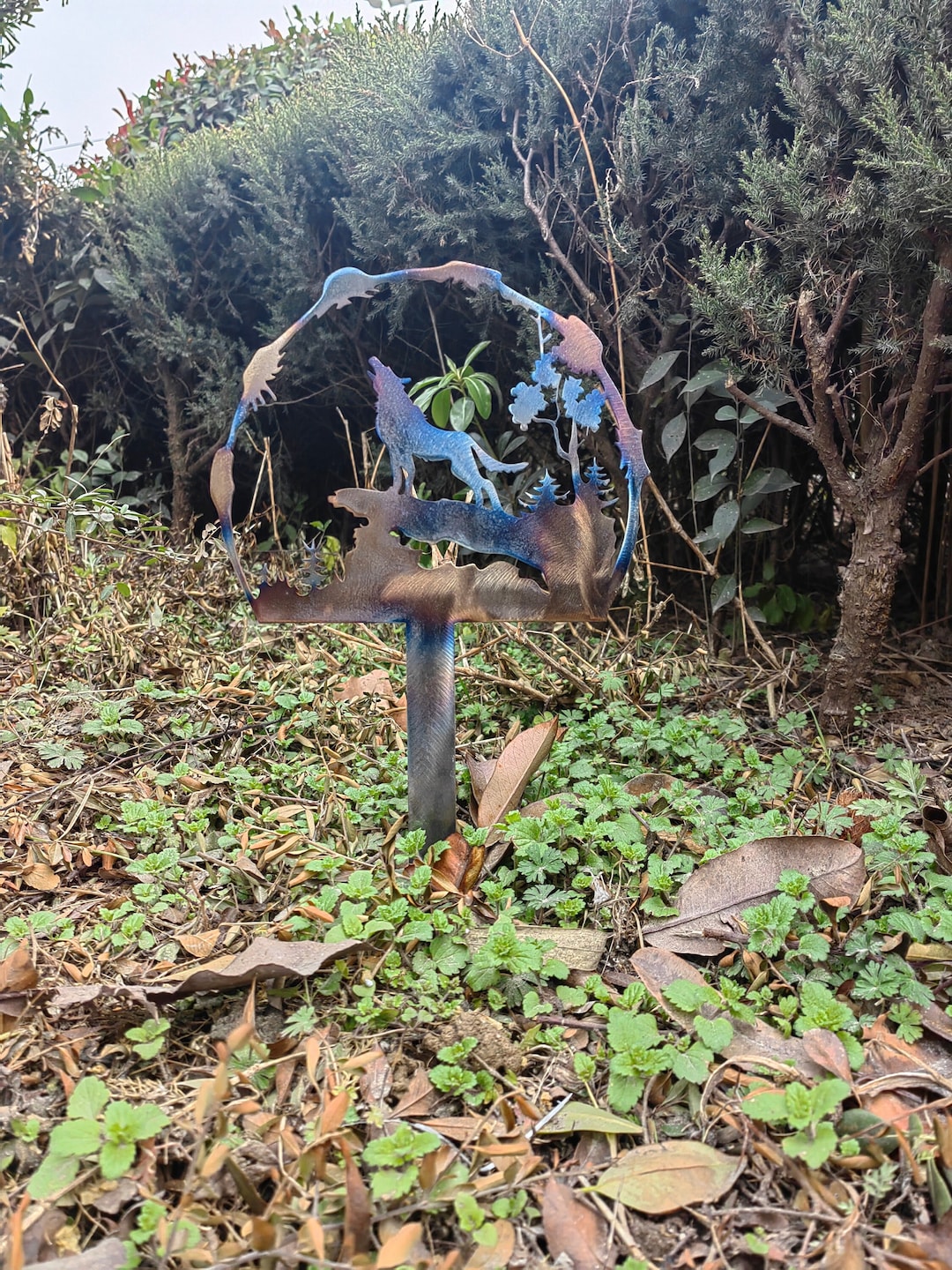 Metal Coyote Sign Thermal Coloring Art, Coyote Garden Sign Metal Stake ...