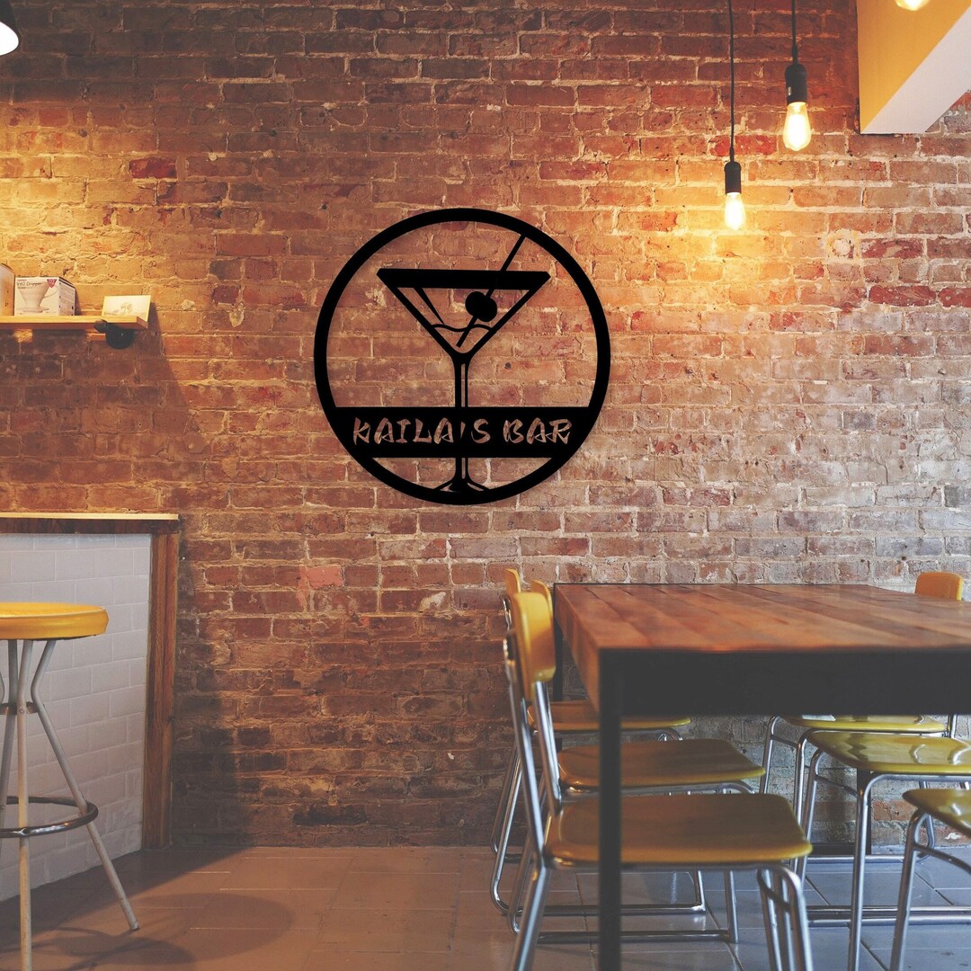 Custom Bar Metal Sign, Metal Martini Glasses Wall Decor, Dad Home Bar ...