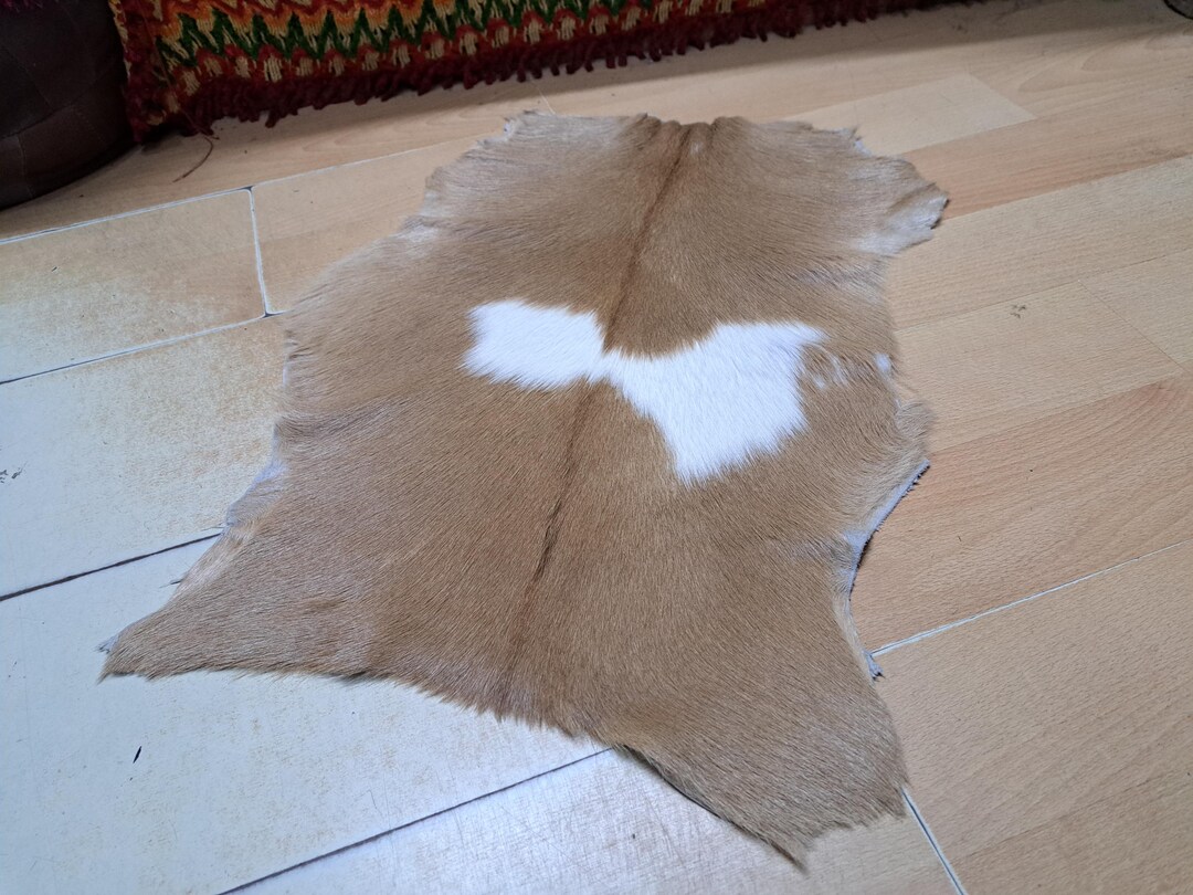 Vintage Turkish Goat Hide Pelt: Beige & Brown Leather, Home Decor (1.3 ...