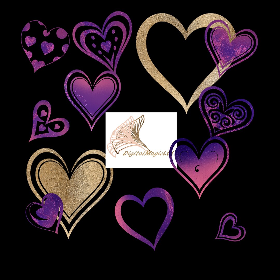 Purple Pink and Hearts Clipart, With Glitter Effect, for Commercial Use ...
