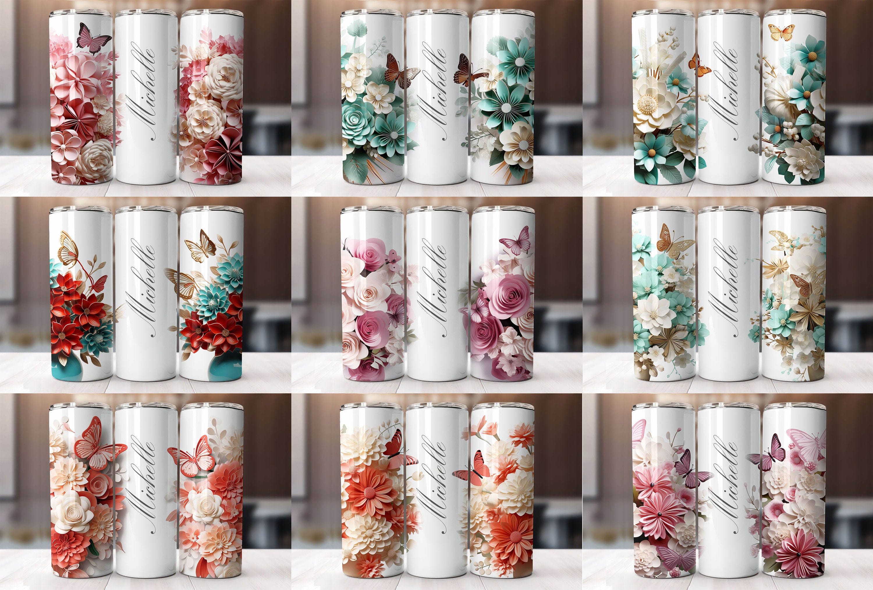 90 3D Floral Add Your Own Name Tumbler , Add Your Text Tumbler, Mom ...