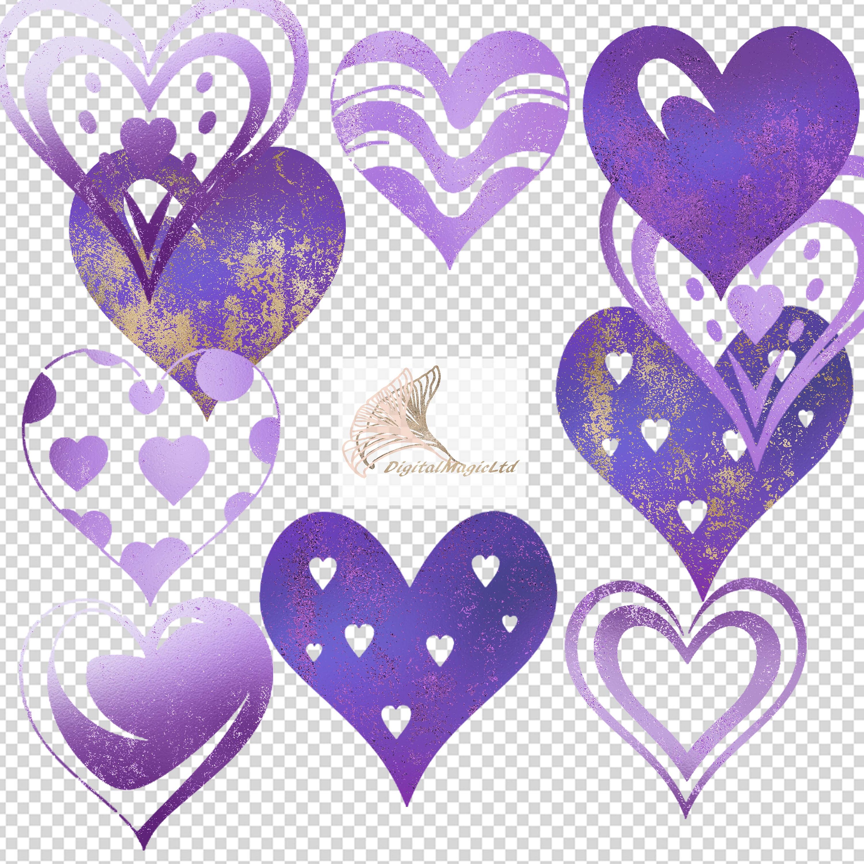 Purple and Glitter Hearts Clipart, With Glitter Effect,for Commercial ...
