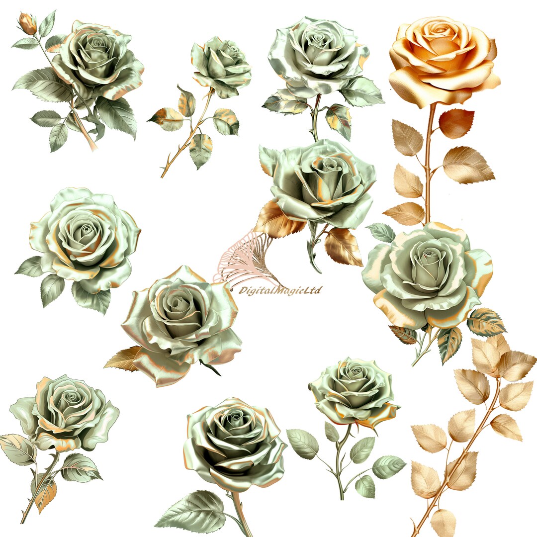 Light Green Metallic Roses Clipart, Digital Rose Clipart Png,mint ...