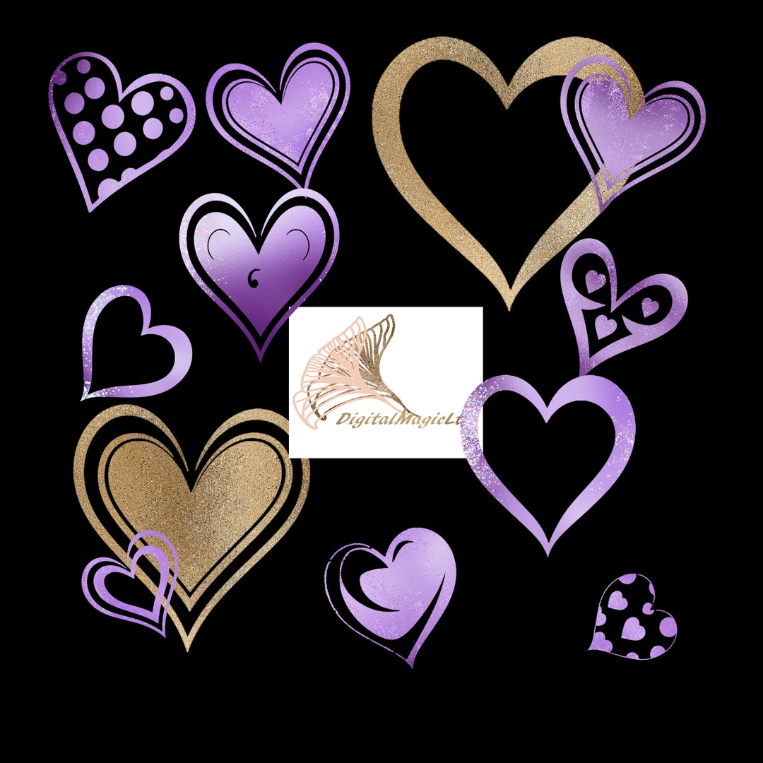 Purple and Glitter Hearts Clipart, With Glitter Effect,for Commercial ...