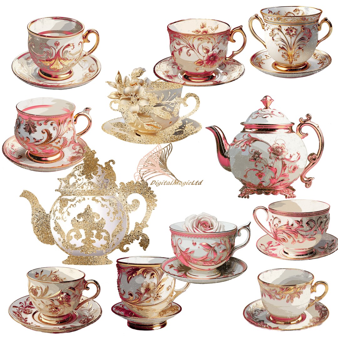 Fuchsia Tea Party Clipart, Victorian Tea Cups Png , Vintage Tea Party ...