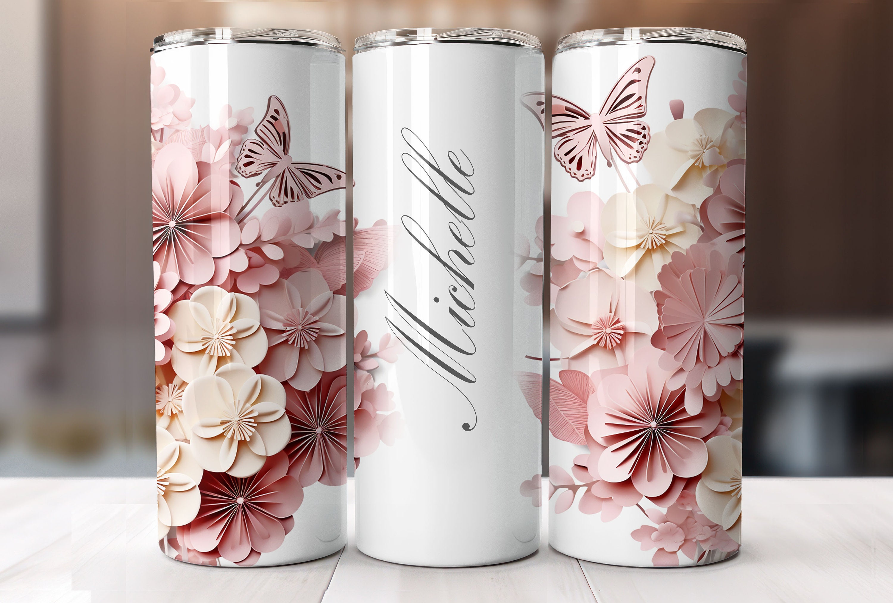 90 3D Floral Add Your Own Name Tumbler , Add Your Text Tumbler, Mom ...
