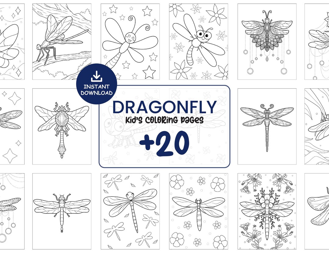 20 DRAGONFLY Printable Coloring Pages for Kids, Toddler Coloring Book ...