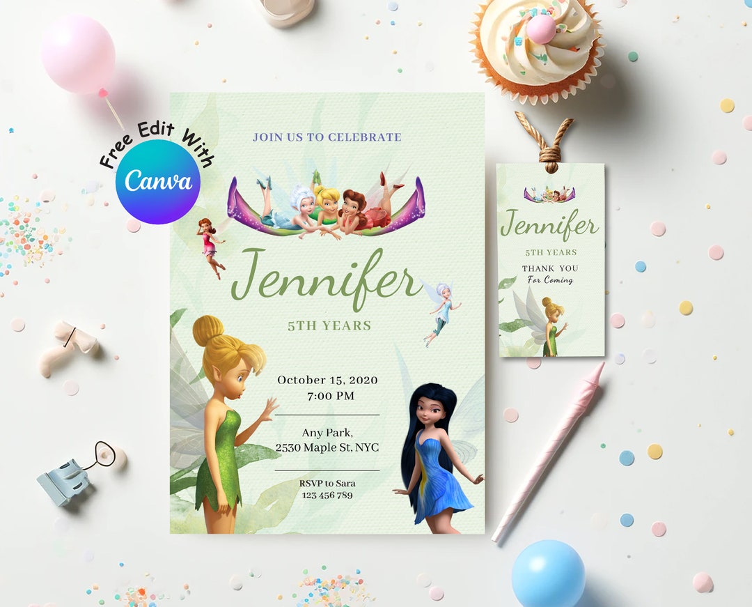 Editable Tinkerbell Birthday Invitation And Thank You Tags Printable