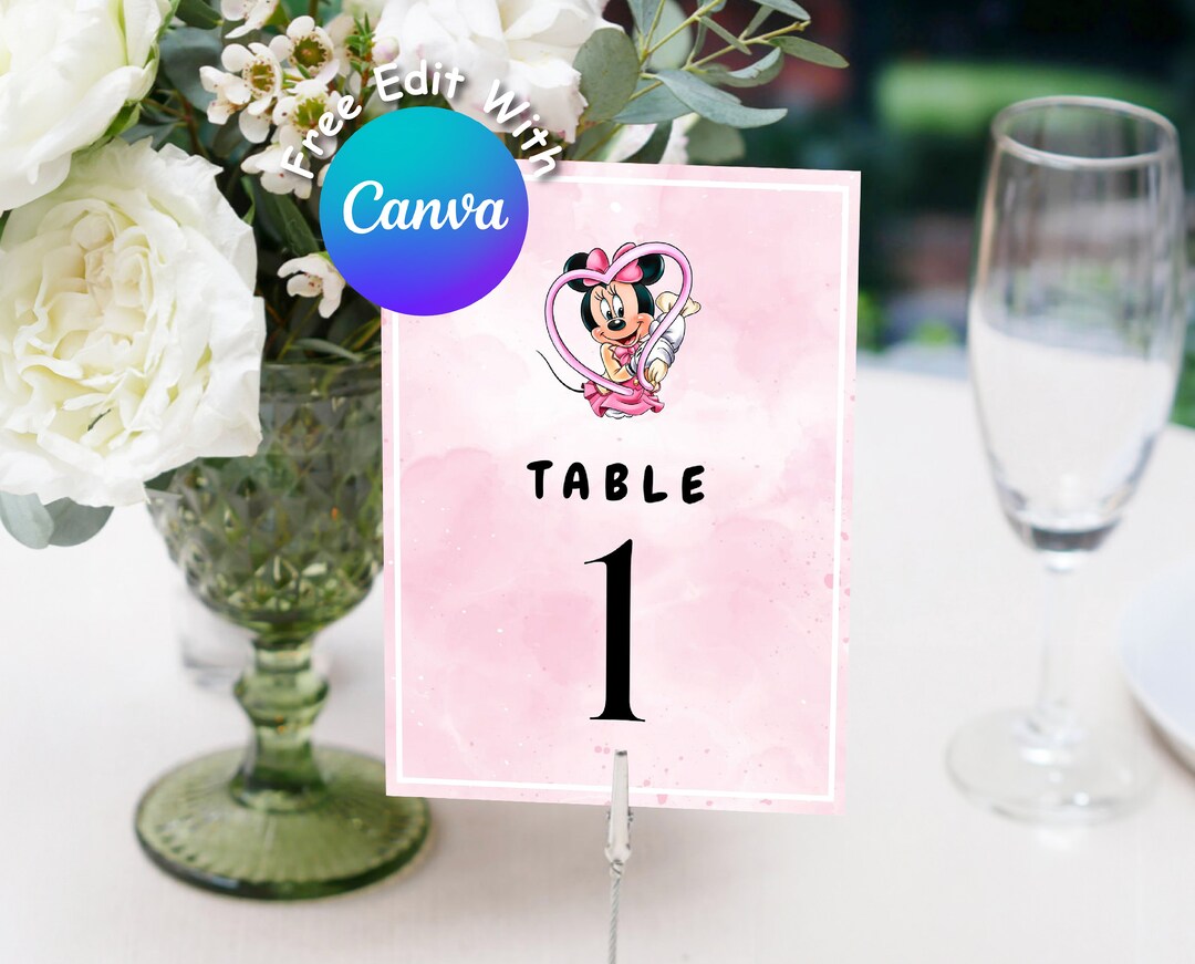 Minnie Mouse Table Number Card Template Editable & Printable Table ...