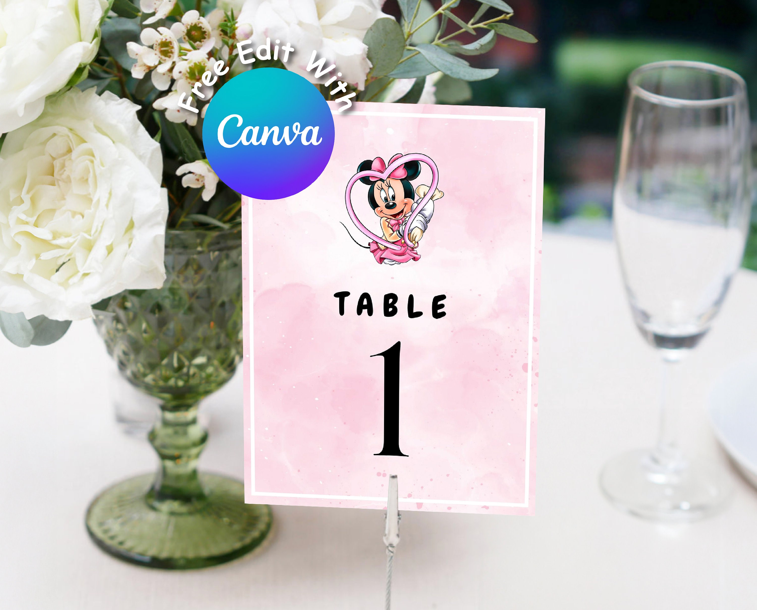 Minnie Mouse Table Number Card Template Editable & Printable Table ...