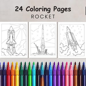 Space Rocket Coloring Pages Set, 24 Printable Rocket Designs for Kids ...