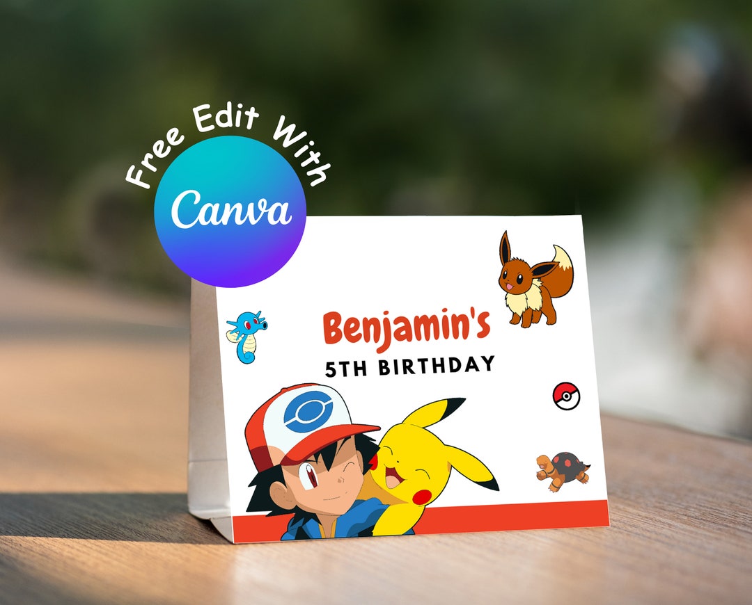 Editable Pokemon Birthday Food Tags, Pikachu Party Buffet Label, Kids ...