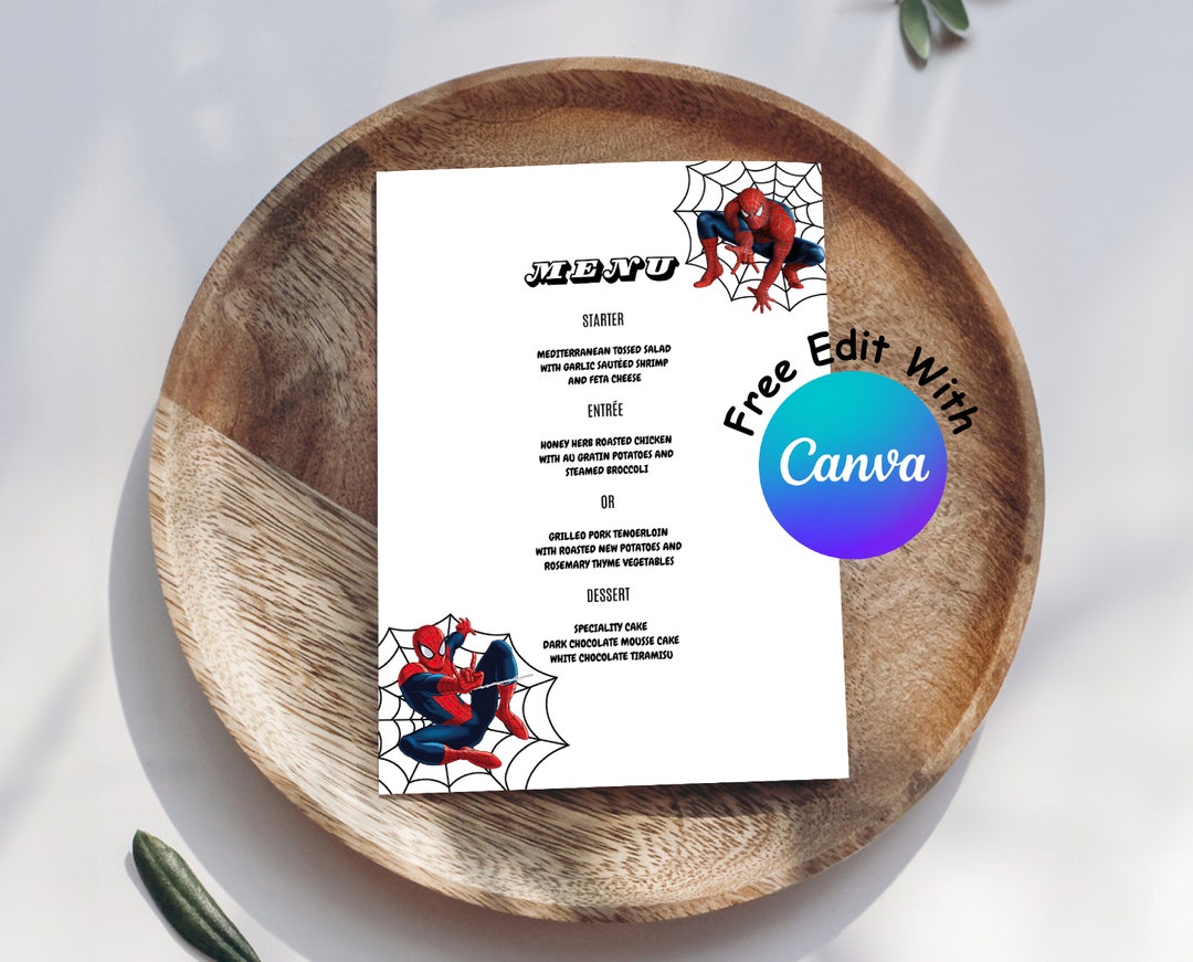 Editable Spiderman Birthday Party Menu Template, Spiderman Party Supplies, Printable Table Menu ...