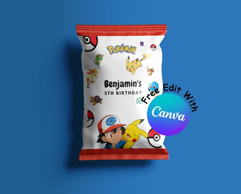 Editable Pokemon Birthday Chip Bag Wrapper Template, Pikachu Chip Bag ...