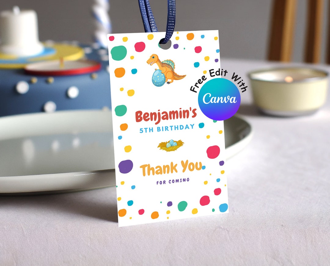 Editable Thanks Tag Dinosaur Theme Party Dinosaur Favor Tag Dinosaur ...
