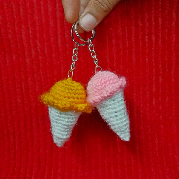 Crochet Ice Cream Cone Keychain - Etsy
