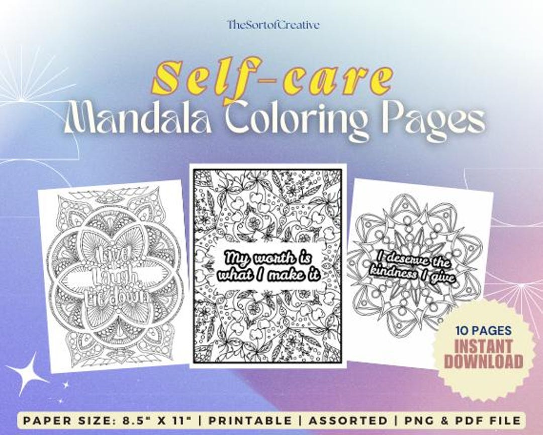Self-care Mandala Coloring Pages for Mental Health, Mindfulness ...