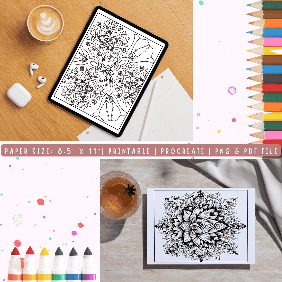 Therapeutic Mandala Designs for Coloring, Anxiety Relief Coloring ...