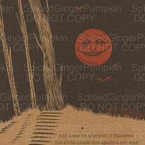 PRINTABLE Primitive Vintage Styled Halloween Spooky Print Moon Pumpkin ...
