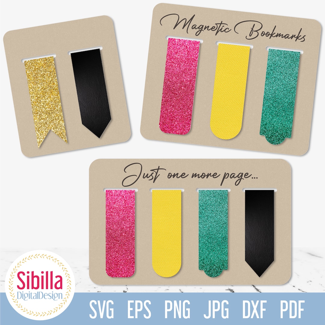 Magnetic Bookmark SVG Bundle, DIY Book Mark Faux Leather SVG Template ...