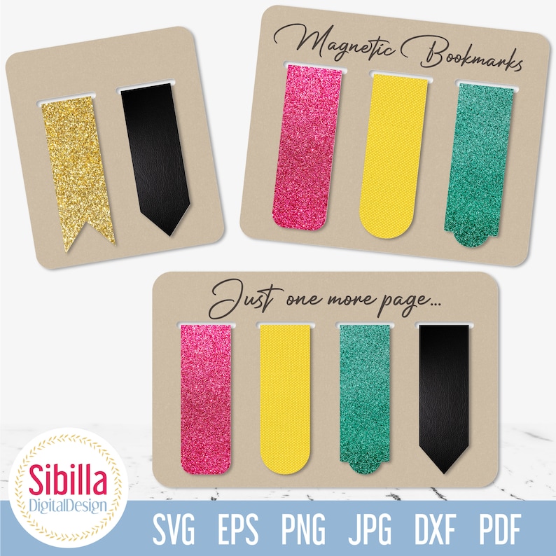 Magnetic Bookmark SVG Bundle, DIY Book Mark Faux Leather SVG Template ...