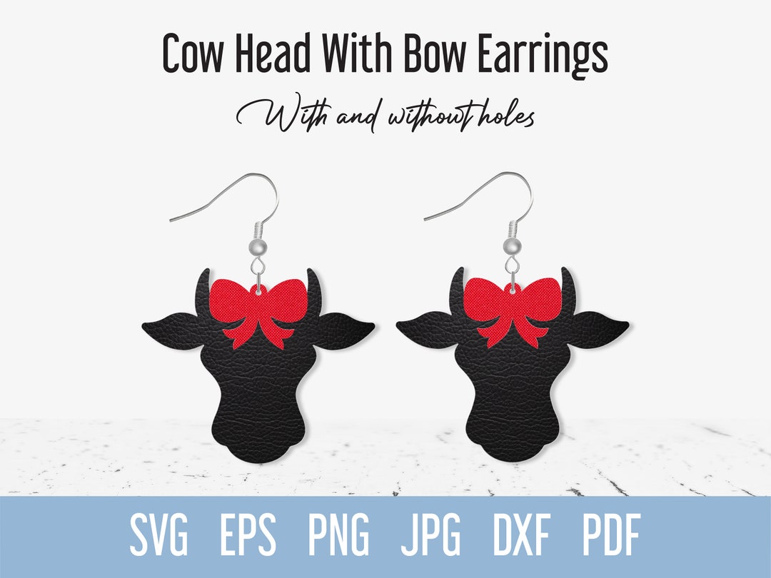 Cow Head With Bow Earring SVG Template, Cute Faux Leather Earring SVG ...