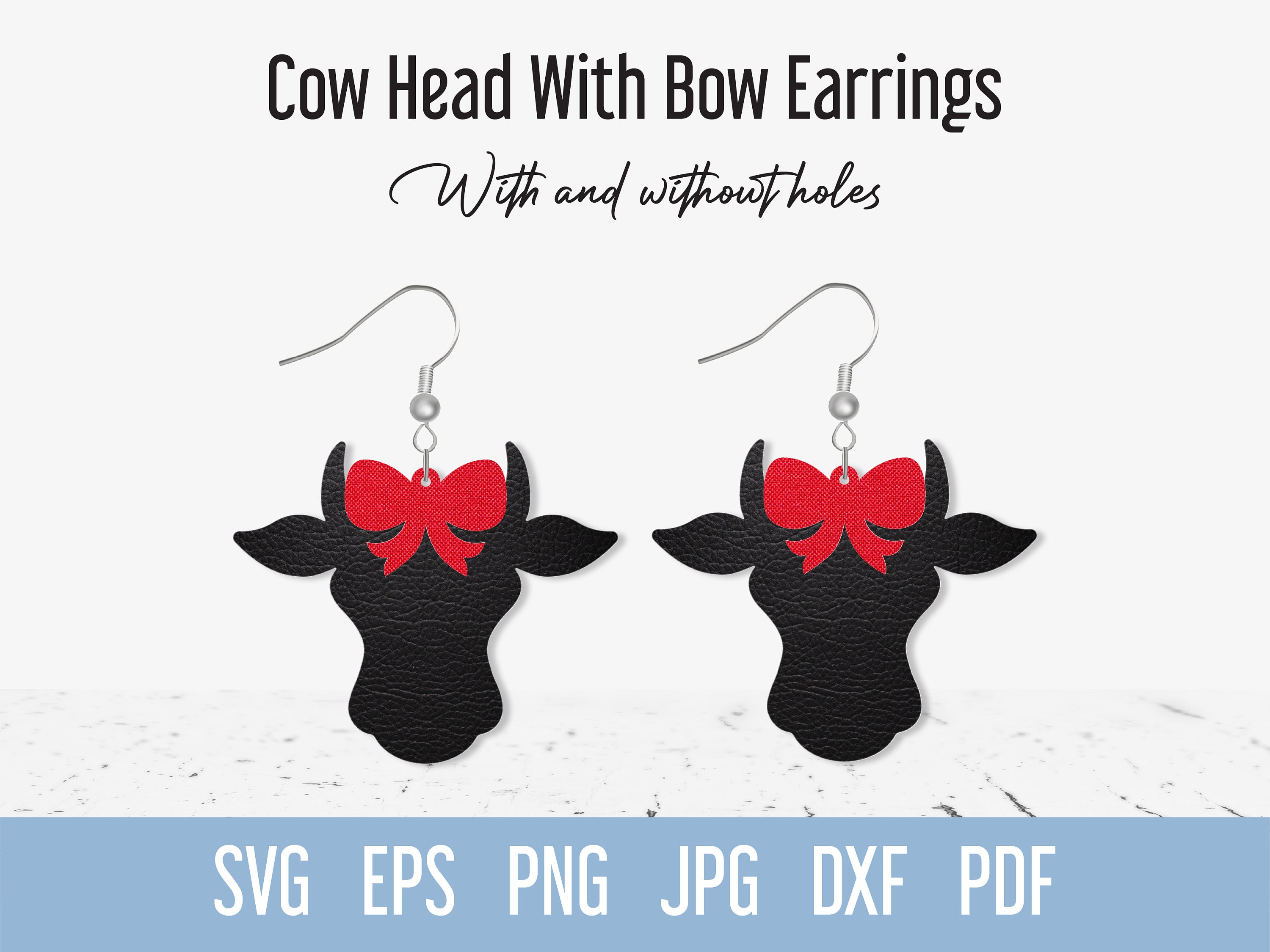 Cow Head With Bow Earring SVG Template, Cute Faux Leather Earring SVG ...