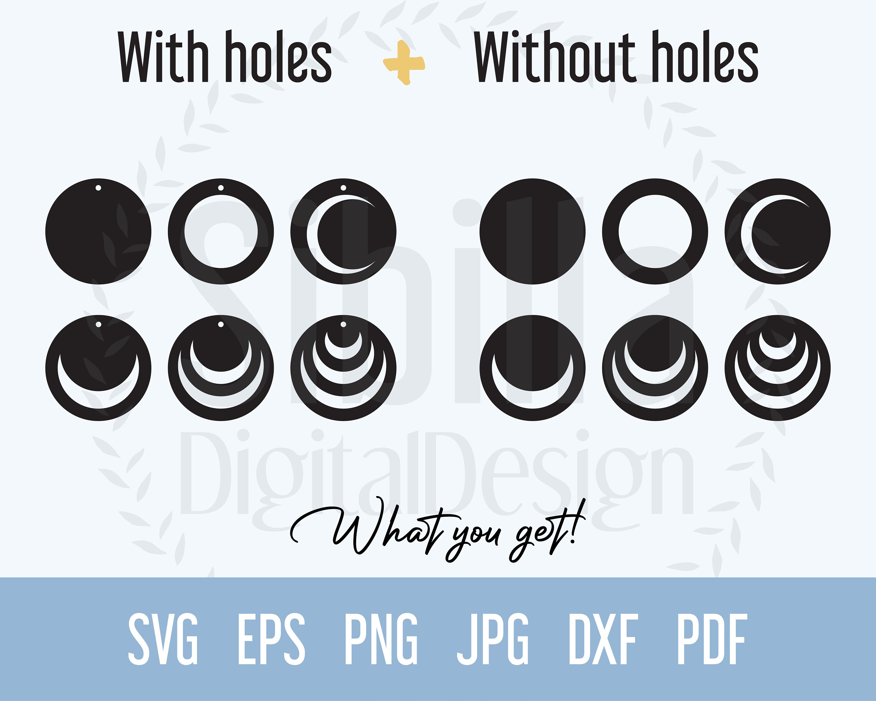 Round Earring Svg Template, Circle Moon Faux Leather Earring Svg ...