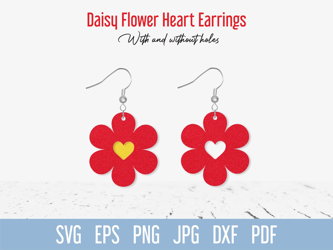 Daisy Heart Earring SVG, Valentines Day Leather Earrings SVG Cut File ...