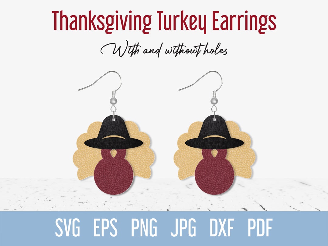 Fall Turkey Earring SVG Template, Thanksgiving Dangle Leather Earrings ...