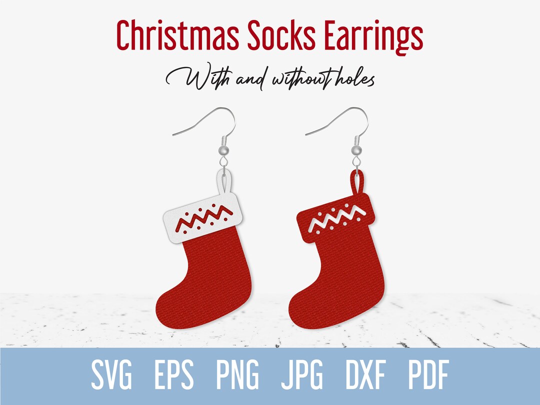 Christmas Socks Earring Svg, Holiday Dangle Faux Leather Earring Svg ...