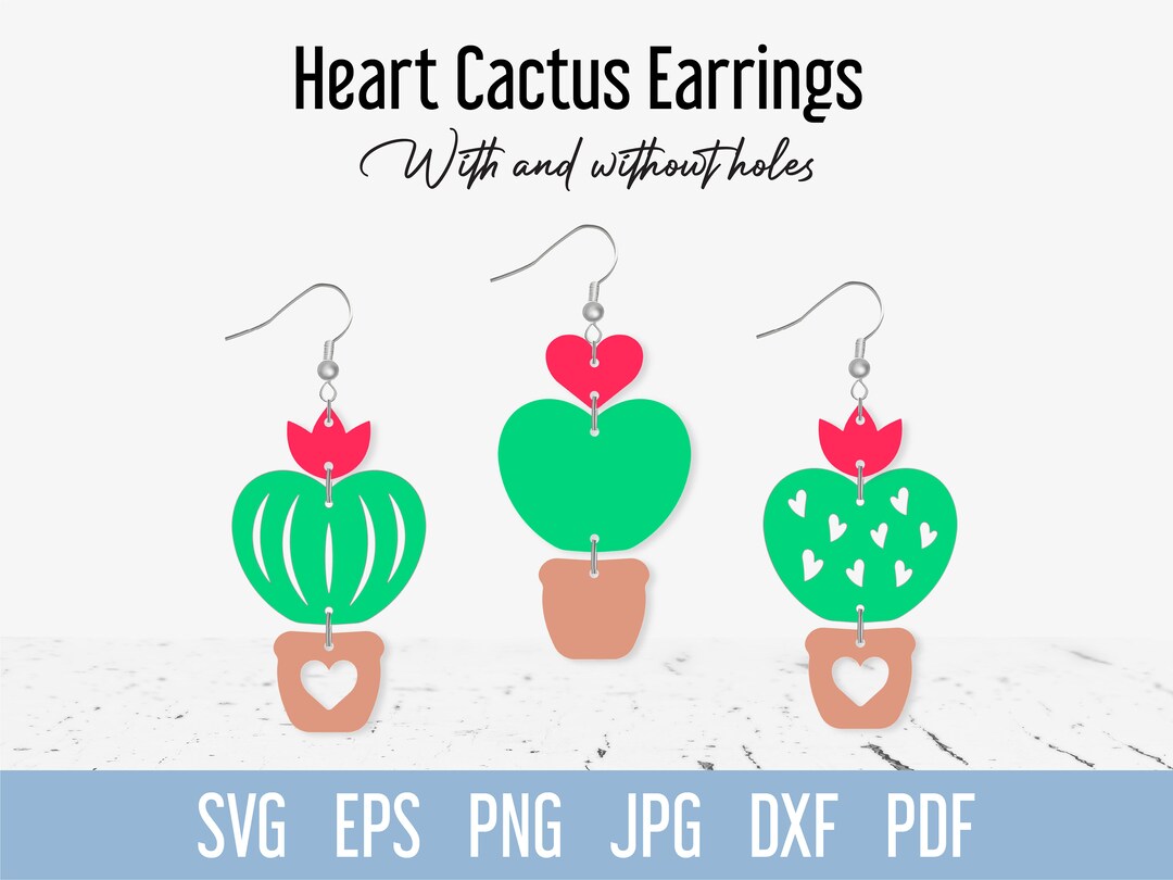 Cactus Earring SVG Cut File, Plants in Pot Faux Leather Earring Svg ...