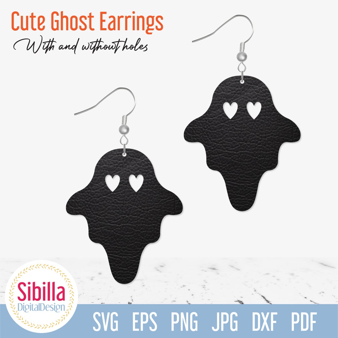 Cute Ghost Earring SVG, Spooky Faux Leather Earrings SVG Template ...