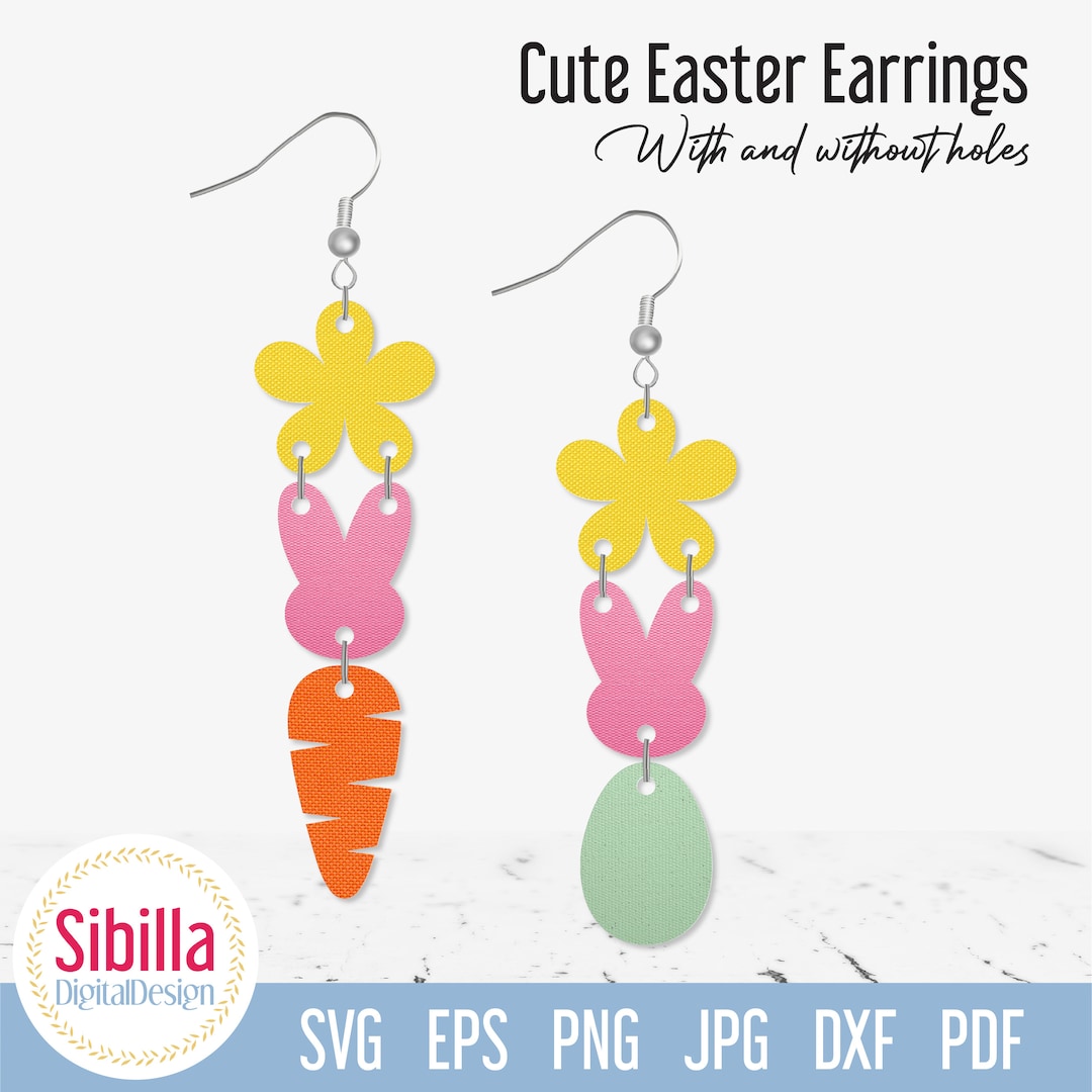 Cute Easter Earring SVG Cut File, Carrot Bunny Flower Jewelry Cut File ...