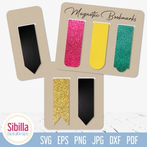 Magnetic Bookmark SVG Bundle, DIY Book Mark Faux Leather SVG Template ...