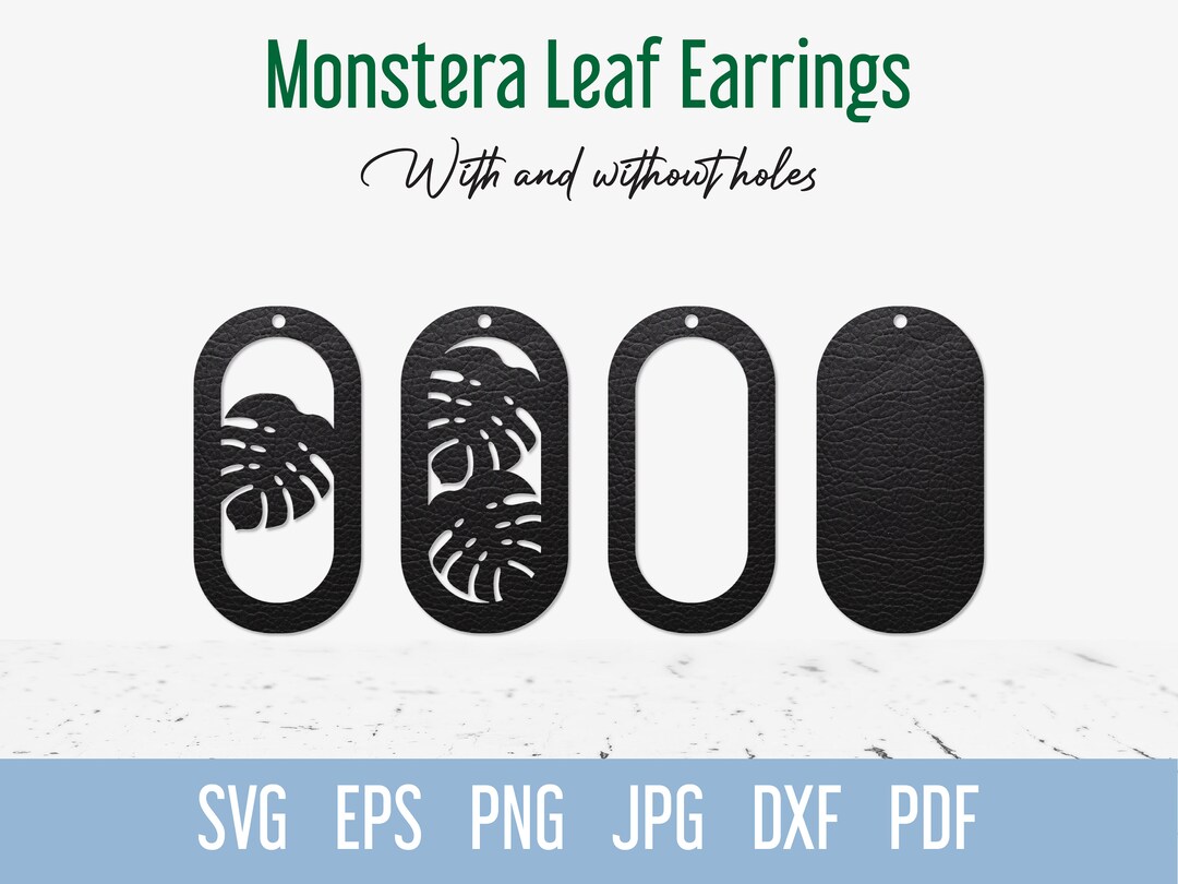 Oval Monstera Earring Svg Template, Monstera Faux Leather Earring Svg ...