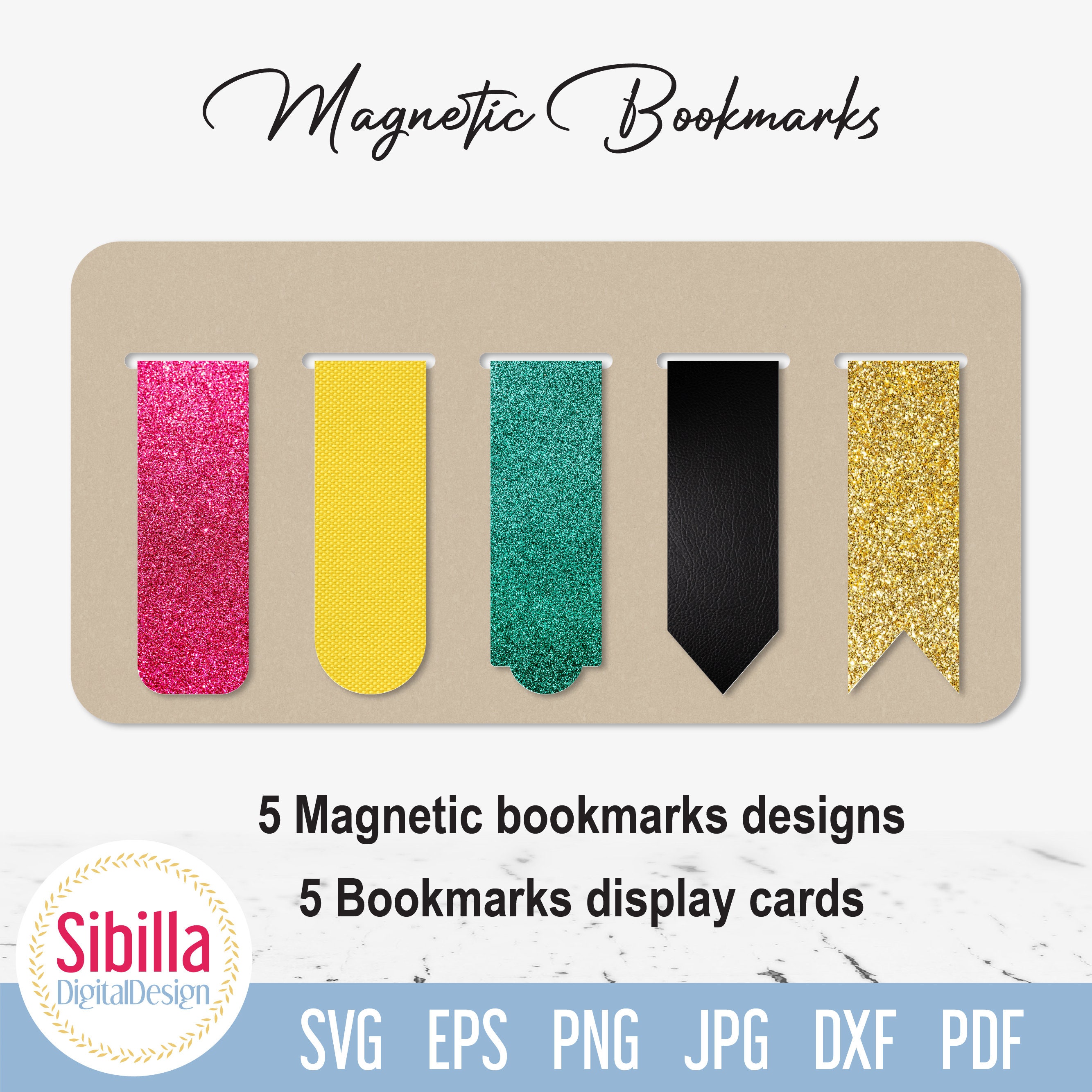 Magnetic Bookmark SVG Bundle, DIY Book Mark Faux Leather SVG Template ...